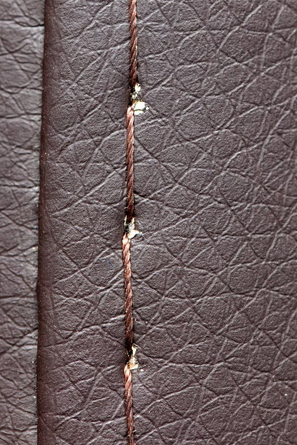 Stitch Thread on Brown Leather Material As Background Stock Image ...
