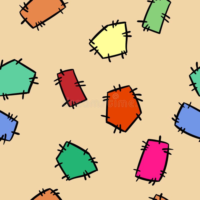 Stitched Doodles Patches Colorful Seamless Pattern. Vector Print Stock ...