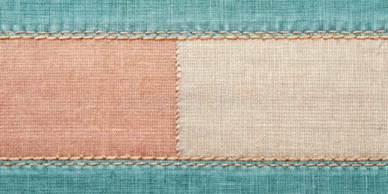 Stitched Fabric Texture Beige, Peach, and Teal Patchwork Detail ...