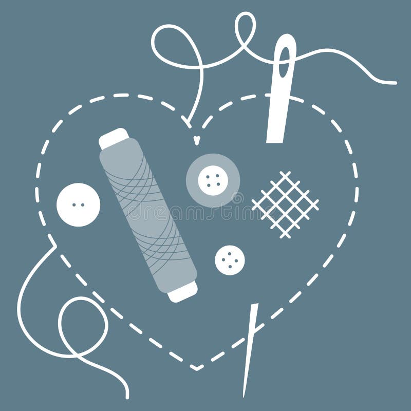 Stitched Heart, Needle, Thread, Buttons. Sewing Stock Vector ...