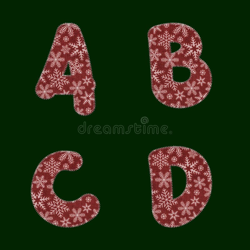 Stitched Red Christmas Fabric Alphabet - Letters a-B Stock Illustration ...