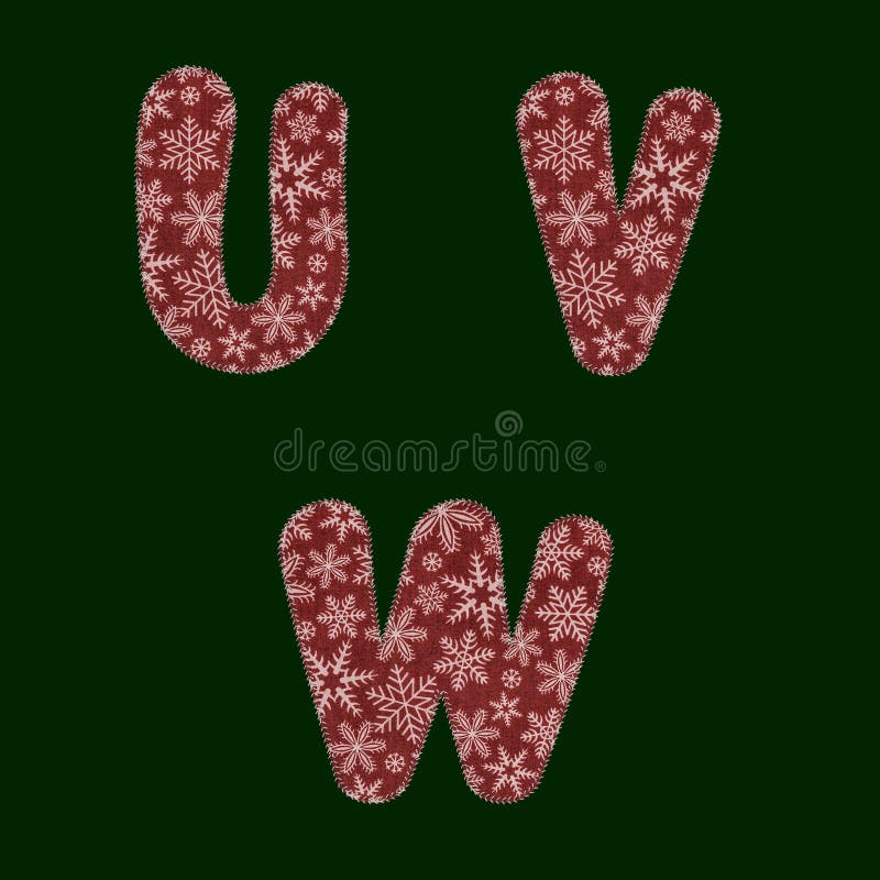 Stitched Red Christmas Fabric Alphabet - Letters U-W Stock Illustration ...
