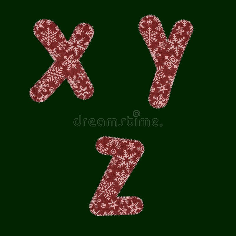 Stitched Red Christmas Fabric Alphabet - Letters X-Z Stock Illustration ...