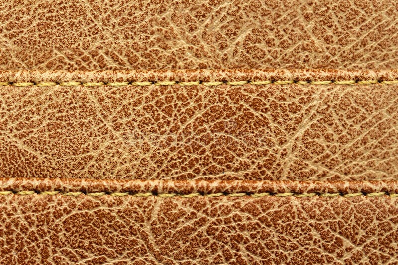 Stitching on Brown Synthetic Leather Texture. Stock Photo - Image of ...