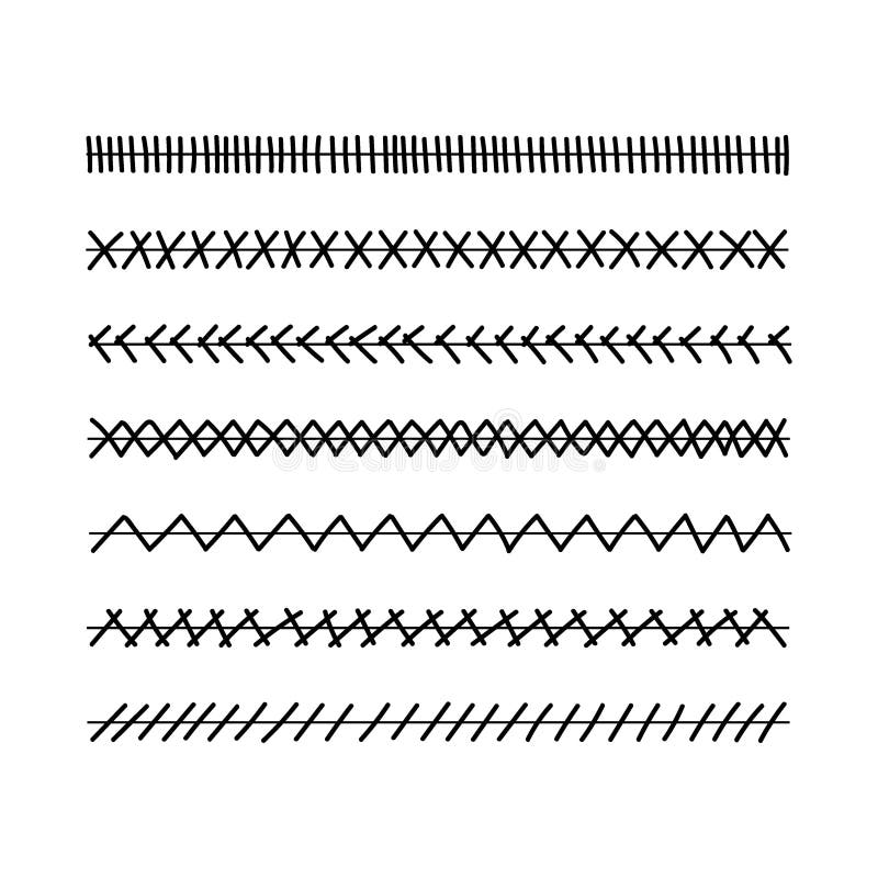 Stitching, Embroidery, Sewing Borders, Hand-drawn Doodle. Decor Element ...