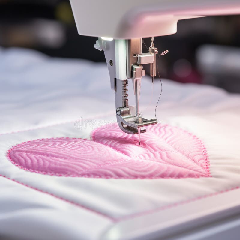Close - Up Shot at Stitching Machine in Action Stitch Pink Heart ...