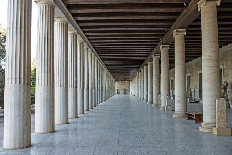 Stoa of Attalos in Ancient Agora, Athens, Greece Stock Photo - Image of ...