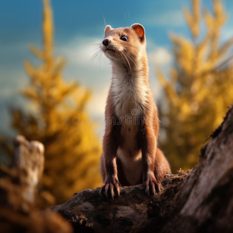 Photorealistic Fantasy: Brown Weasel on Stump in Aleksandr Deyneka ...
