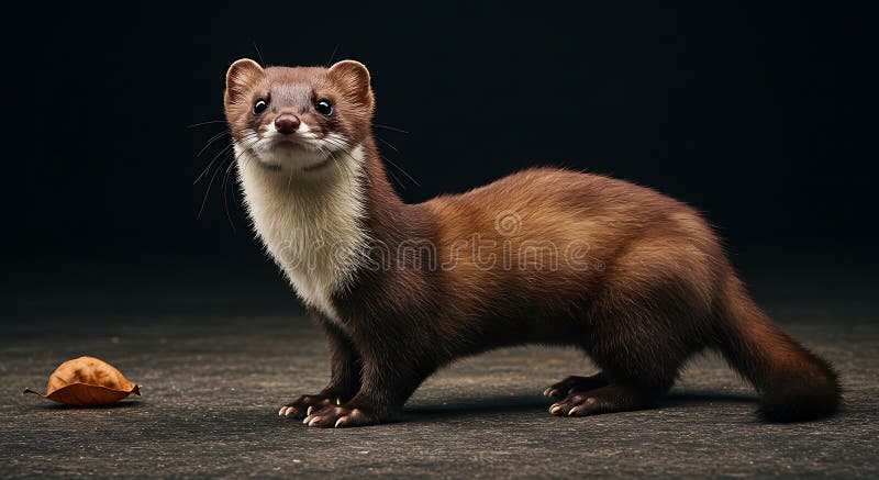 Stoat Posing beside a Leaf in Dark Studio Setting Stock Illustration ...