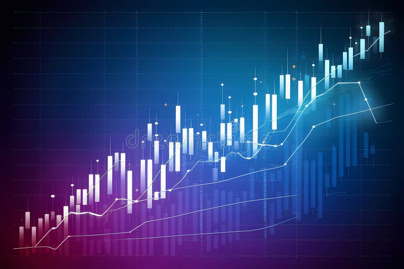 Stock Chart with Bars and Trend Lines on Deep Blue Purple Gradient ...