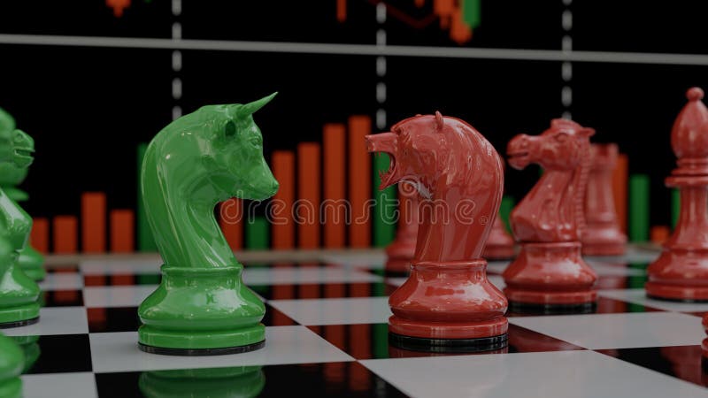 Stock Concept Bear and Bull Chess Piece and Stock Chart on White ...