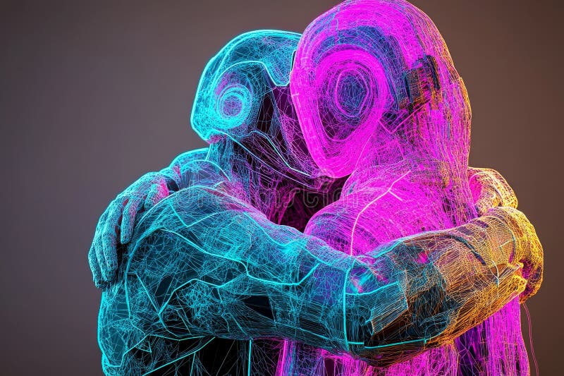 In a Stock Concept, a Couple Composed of Cyborgs Share an Embrace Stock ...