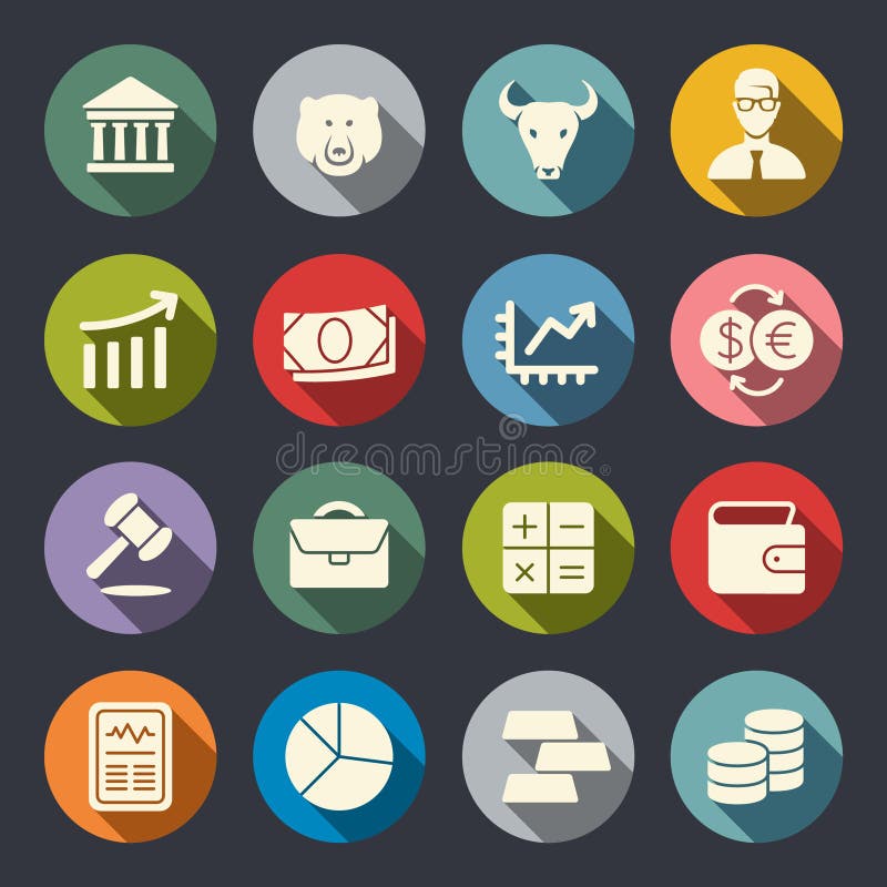 Stock Exchange Flat Icon Set. Vector Illustration Stock Illustration ...