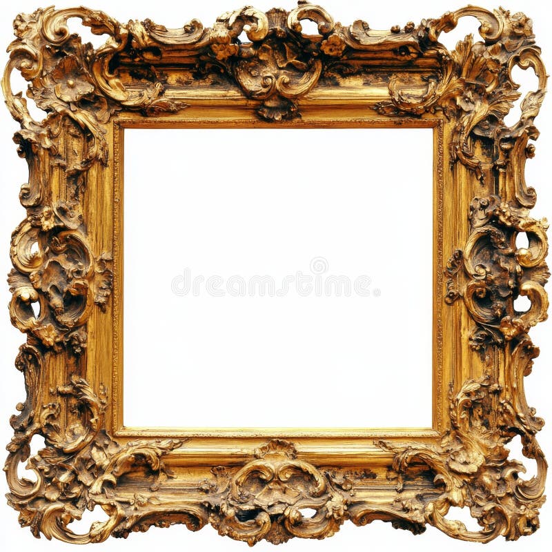The Stock Features a Golden Rectangular Picture Frame Isolated on a ...