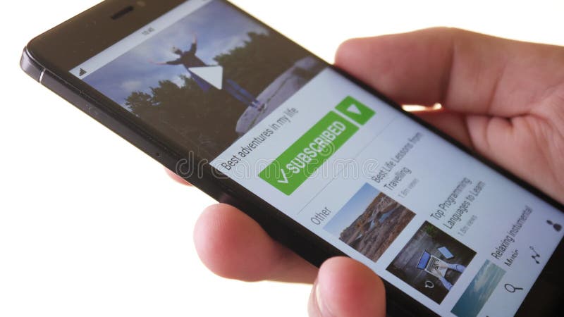 Pressing Subscribe Button on Social Media on Social Media App Stock ...