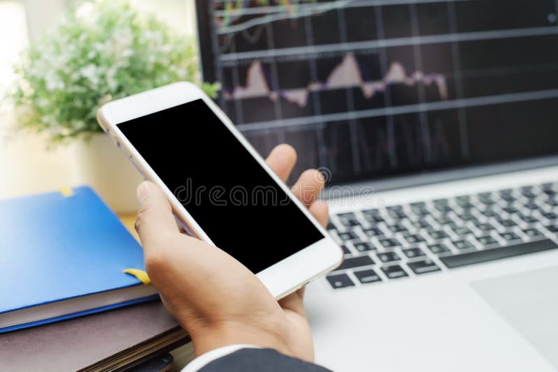 Stock Forex Trader Working on Mobile Phone Stock Image - Image of blue ...
