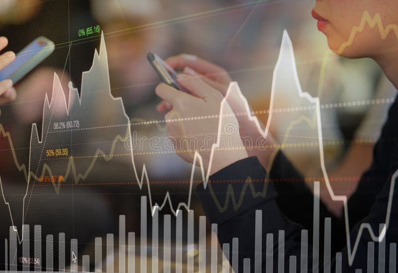Stock Graph and Business Person or Stock Trader are Using Smartphone ...