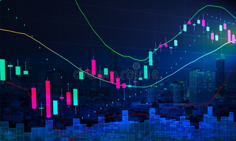 Stock Graph Chart Analysis with Parabolic Indicator and Volume Diagram ...