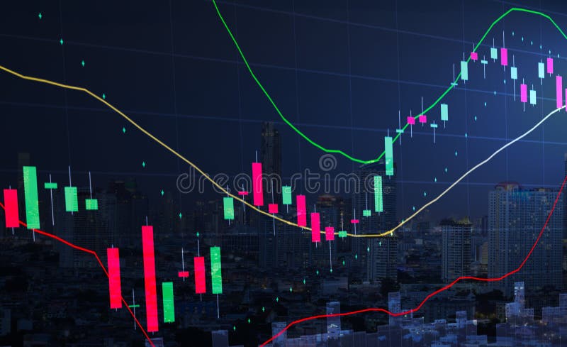 Stock Graph Chart Analysis with Parabolic Indicator and Volume Diagram ...