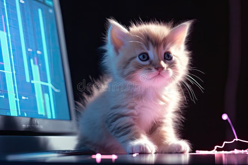 Stock Graph Chart on Screen of Computer and Cute Kitten Stock ...