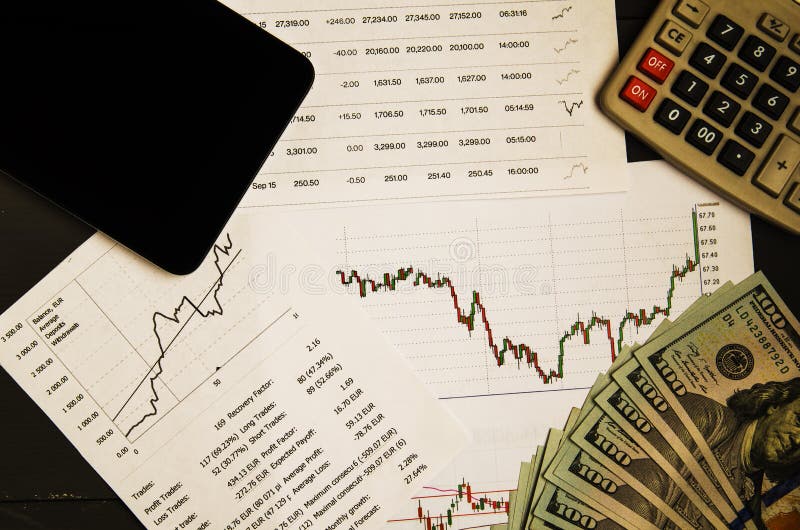 Stock Graph and Paper Money for Background. Stock Image - Image of ...