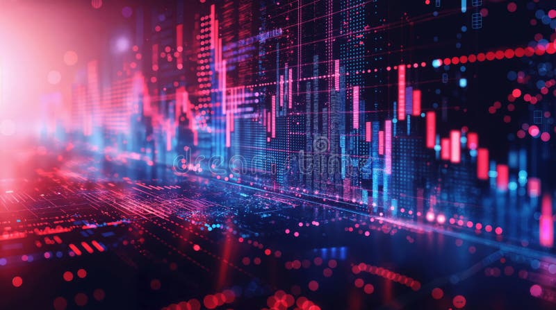 Stock Graphs Abstract Background, Red Glowing Charts on a Digital ...