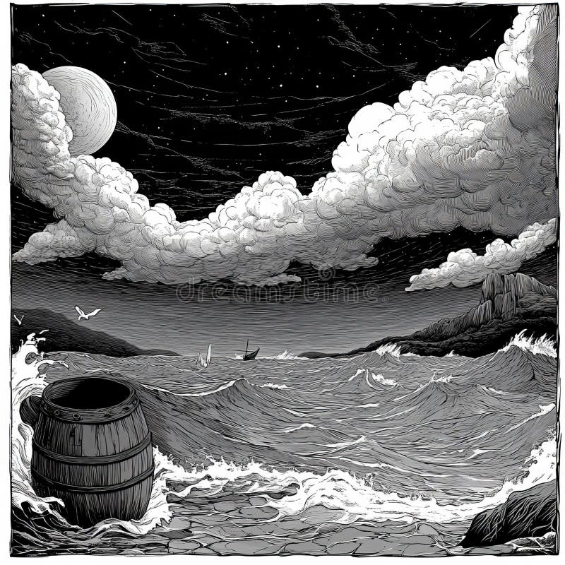 Stock Has Produced a Black and White Raster Image of a Tiny Boat Riding ...