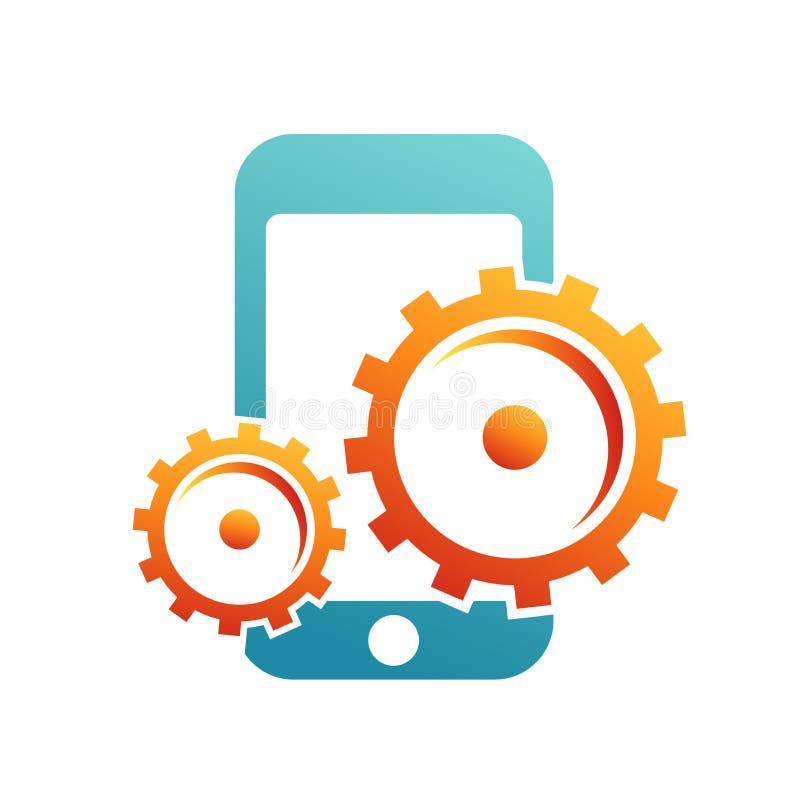 Mobile Phones with Gear Logo. Smartphone Connection. Stock Vector ...