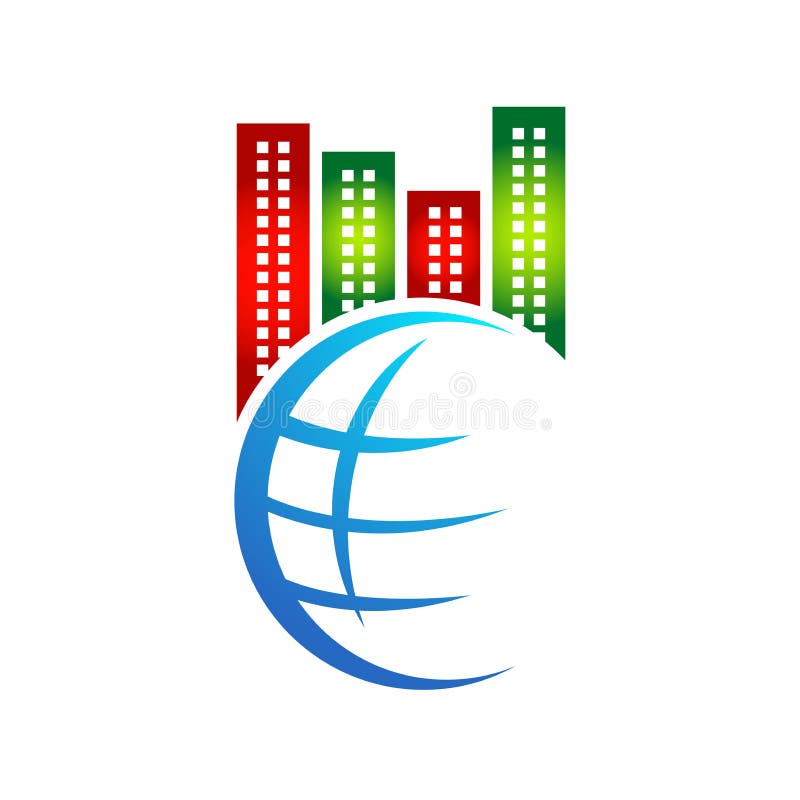 Building with Globe Logo Design Stock Vector - Illustration of button ...