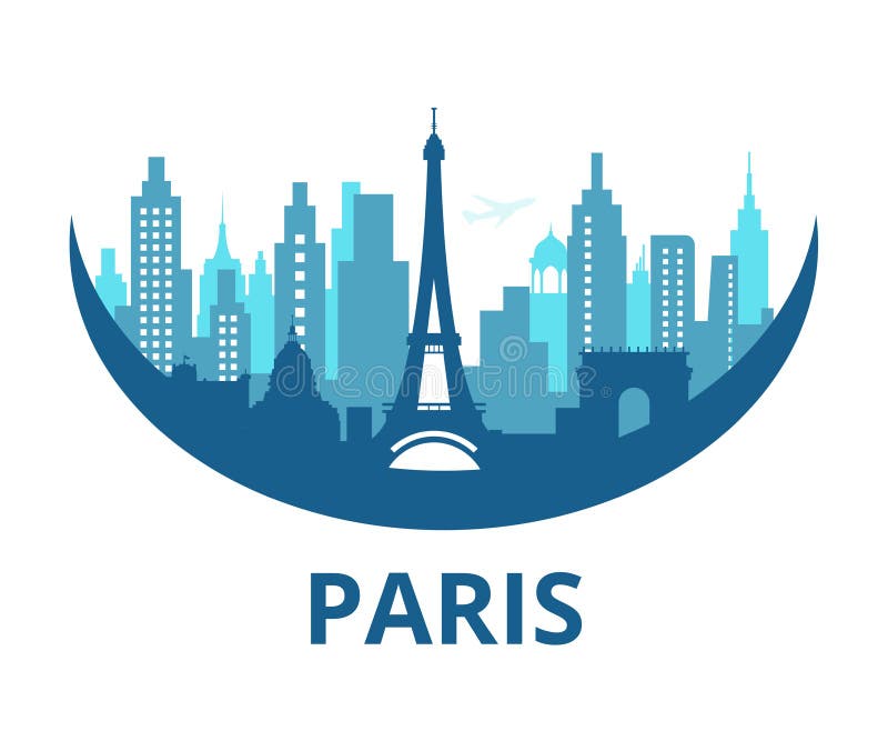 Paris City Skyline Blue Color Illustration. Stock Vector - Illustration ...