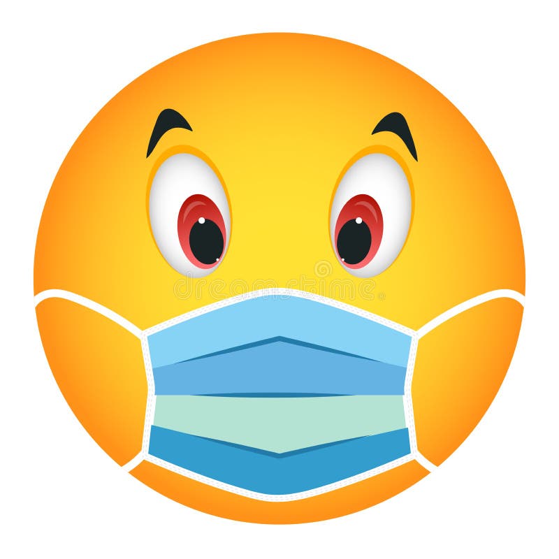 Emoji Smile Face with Blue Surgical Mask. Stock Vector - Illustration ...