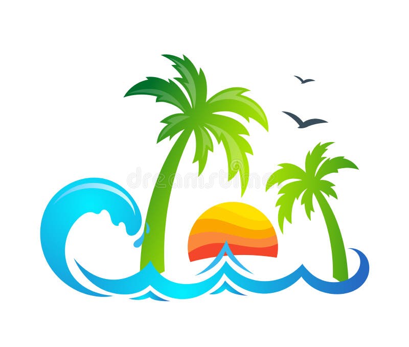Beach Logo with Coco Tree Vector Icon. Stock Vector - Illustration of ...
