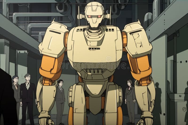 Friendly Basic Robot Stares Directly at Camera, Anime-Style Scene ...