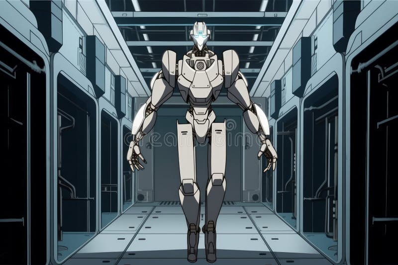 Friendly Basic Robot Stares Directly at Camera, Anime-Style Scene ...