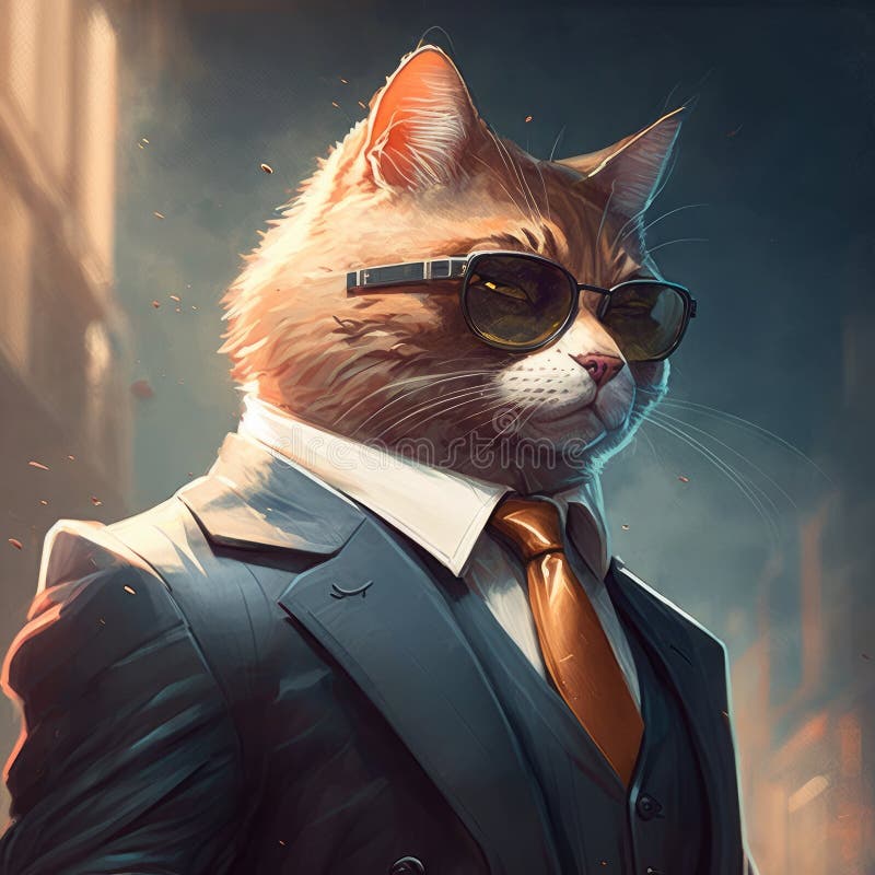 Cool Cat In A Suit And Shades Generative Ai Stock Illustration Illustration Of Style