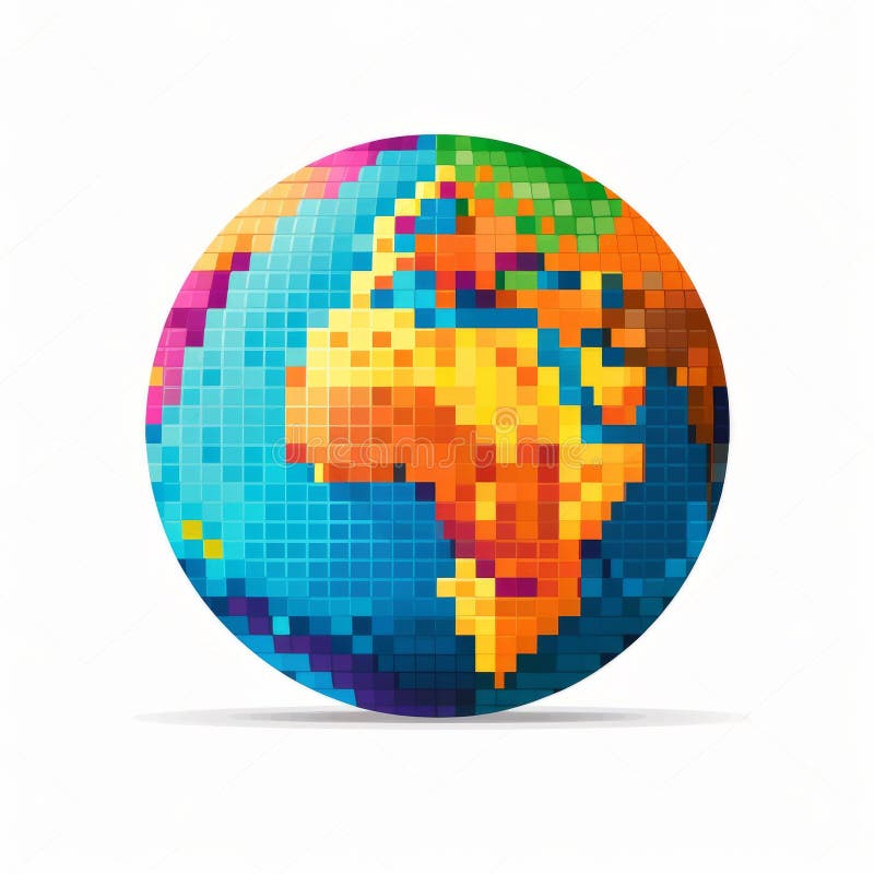 Pixel Art Globe: Vibrant Colors and Nostalgic Aesthetic Stock Illustration - Illustration of ...