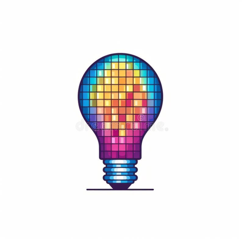 Pixel Light Bulb Icon on White Background Stock Illustration ...