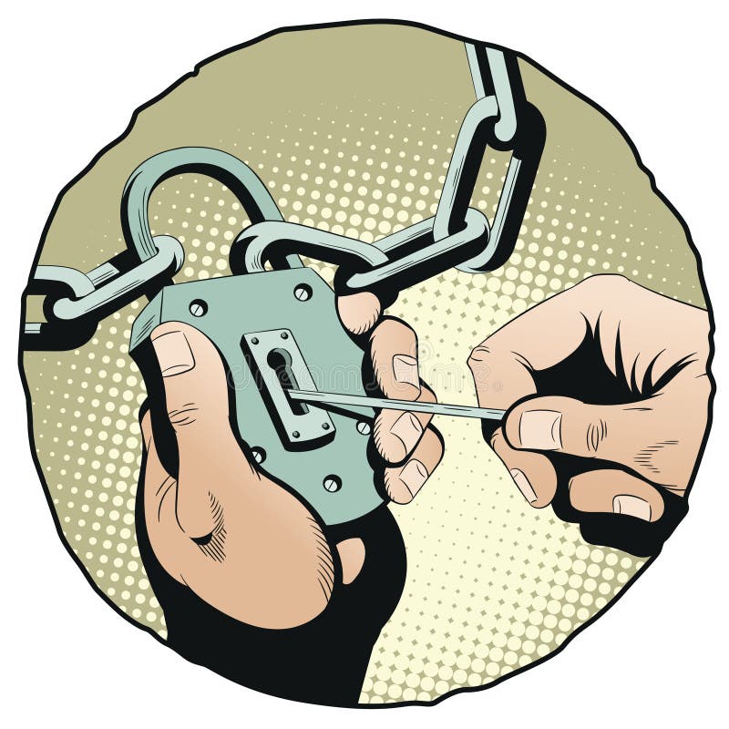 Hands Open Lock with a Master Key. Stock Illustration. Stock Vector ...