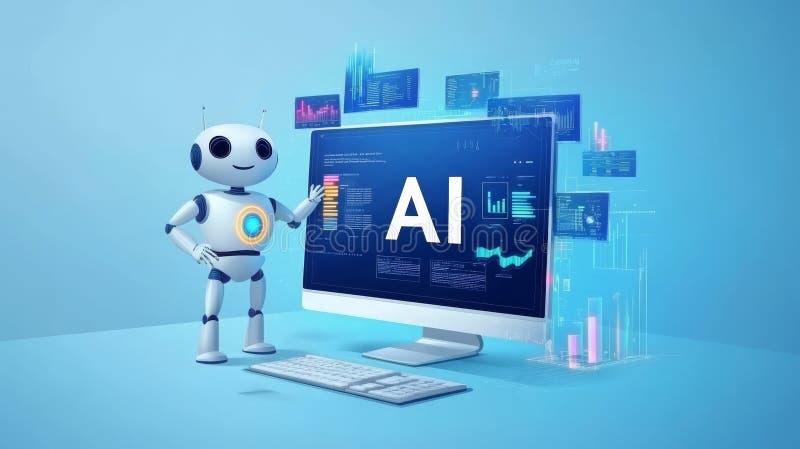 Stock Illustration of Robot Character Working on Abstract Tasks and ...