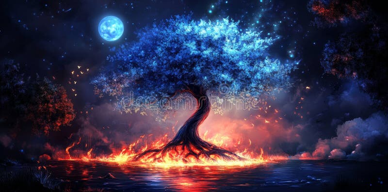 Stock Illustration of the Tree of Life at Night Stock Image - Image of ...
