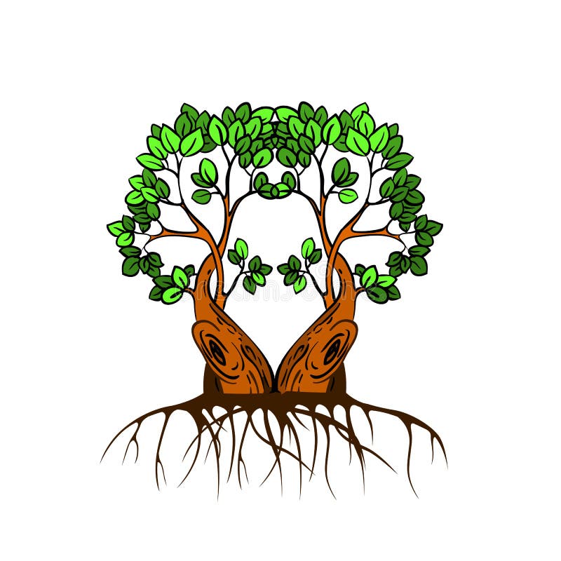 Stock Illustration Two Green Trees with Leaves, Cartoon on White Stock ...