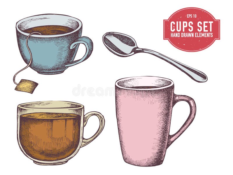 Vector Collection of Hand Drawn Cups Stock Vector - Illustration of ...