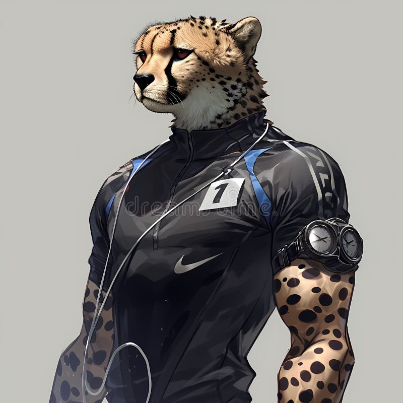 Dynamic Leopard in Running Gear Stock Image - Image of anthropomorphic ...