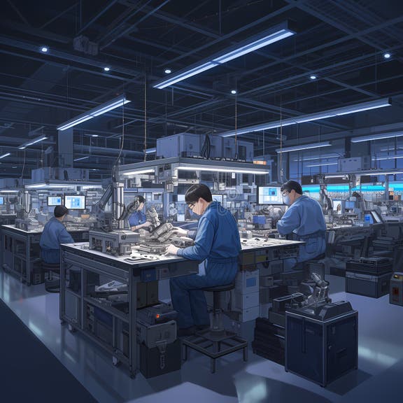 Efficient Assembly Line - Teamwork at Its Best Stock Illustration ...