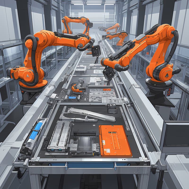 Efficient Production Line on Roller Coaster Tracks Stock Illustration ...