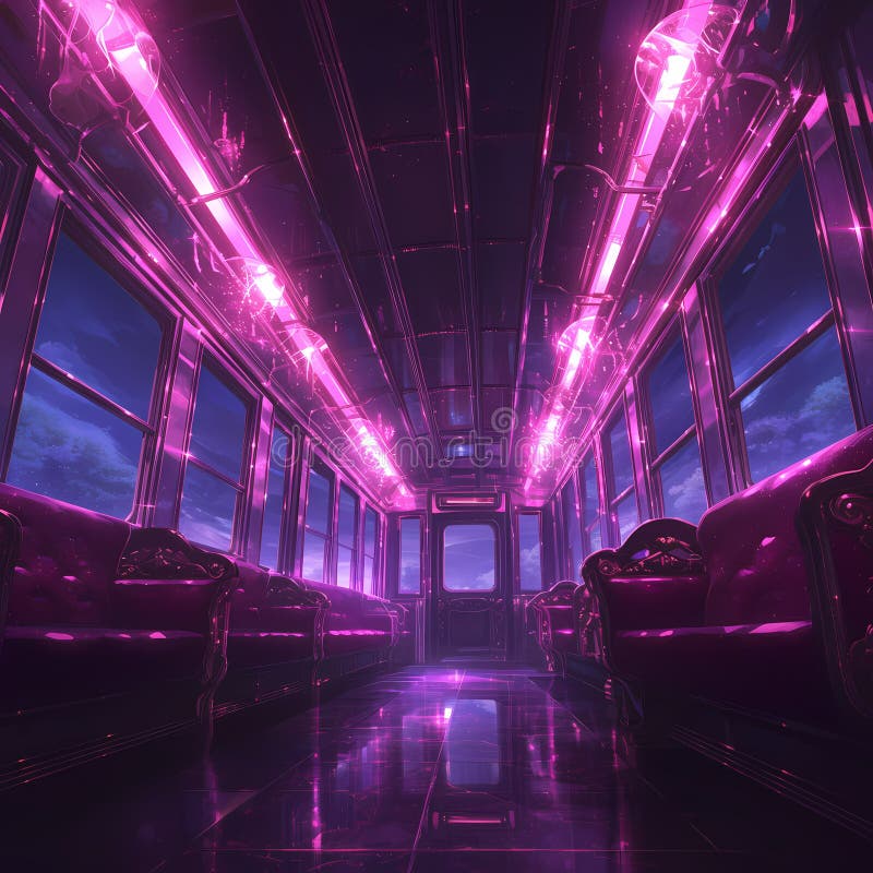 Brightly Lit Purple Train Interior for Stock Stock Illustration ...