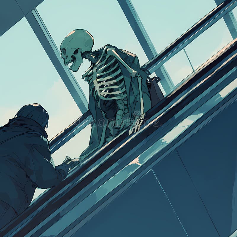 Moody Skeleton on Elevator stock illustration. Illustration of blue ...