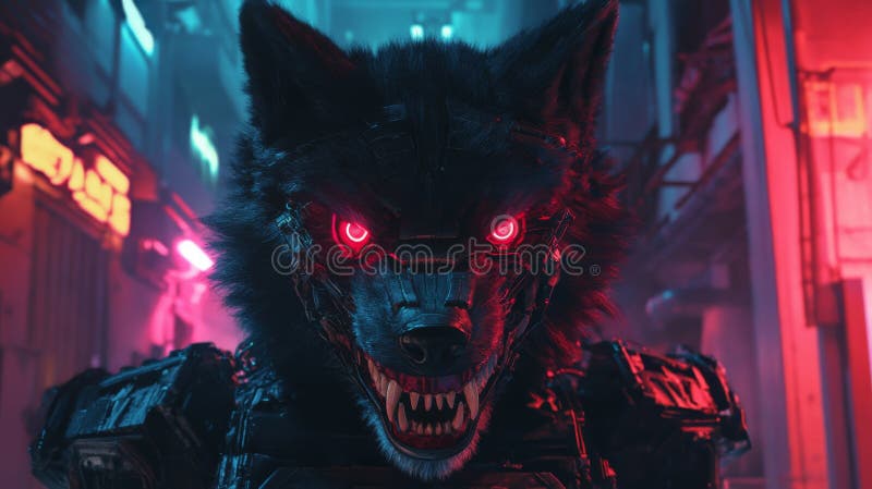 Stock Image of a Cyberpunk Cyborg Wolf with Red Eyes Stock Photo ...