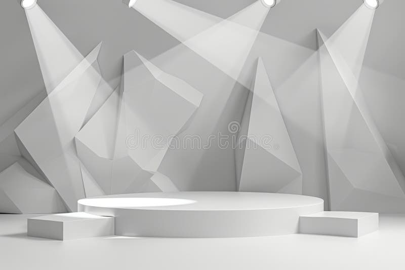 This Stock Image Depicts an Empty Stage with Curved Lines Illuminated ...