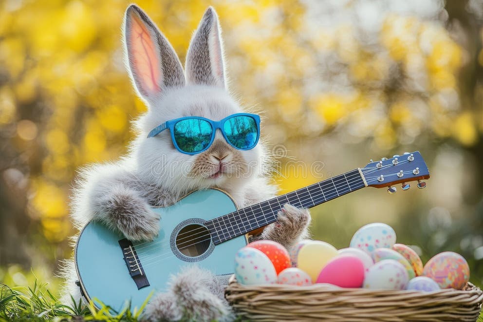 In a Stock Image, the Easter Bunny Plays an Electric Guitar while ...